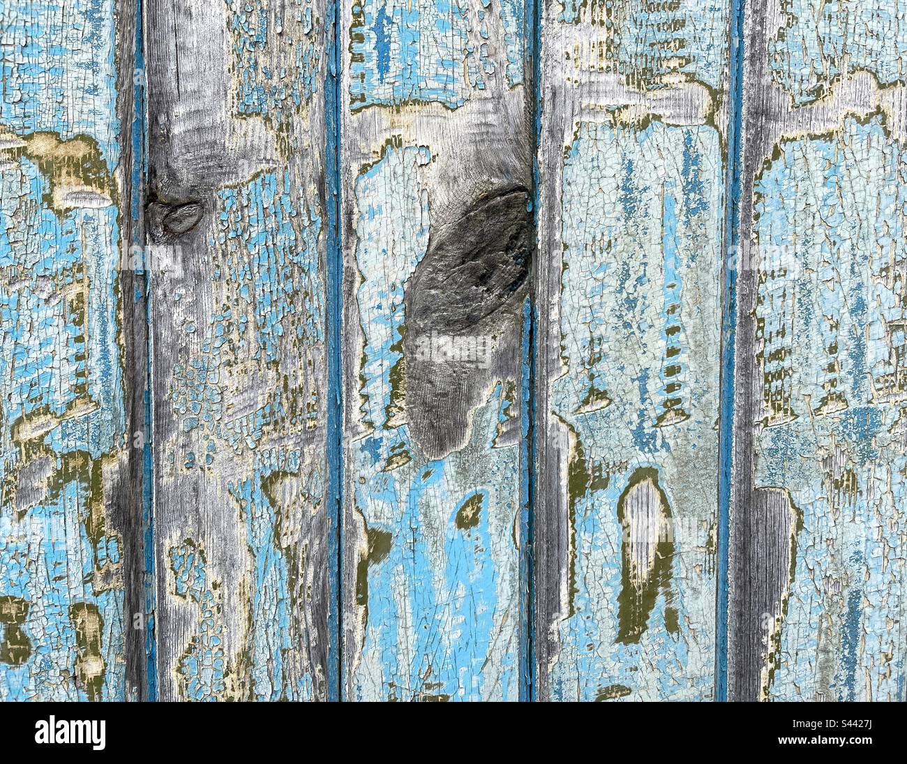 Distressed paintwork on garage doors in the small town of Crail, Fife ...