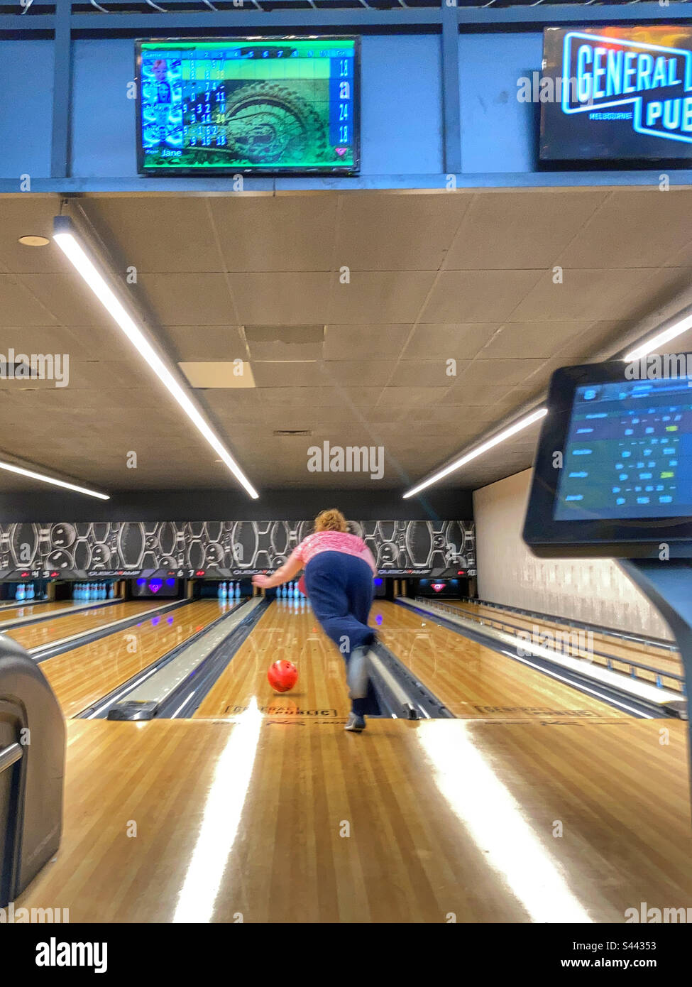 Woman bowling at General Public Bowling Alley Dingley Village Victoria ...
