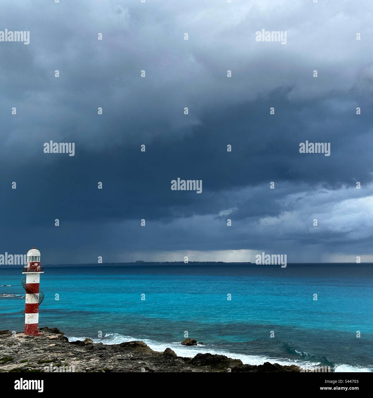 February, 2023, Punta Cancun Lighthouse during a rainstorm, Punta ...