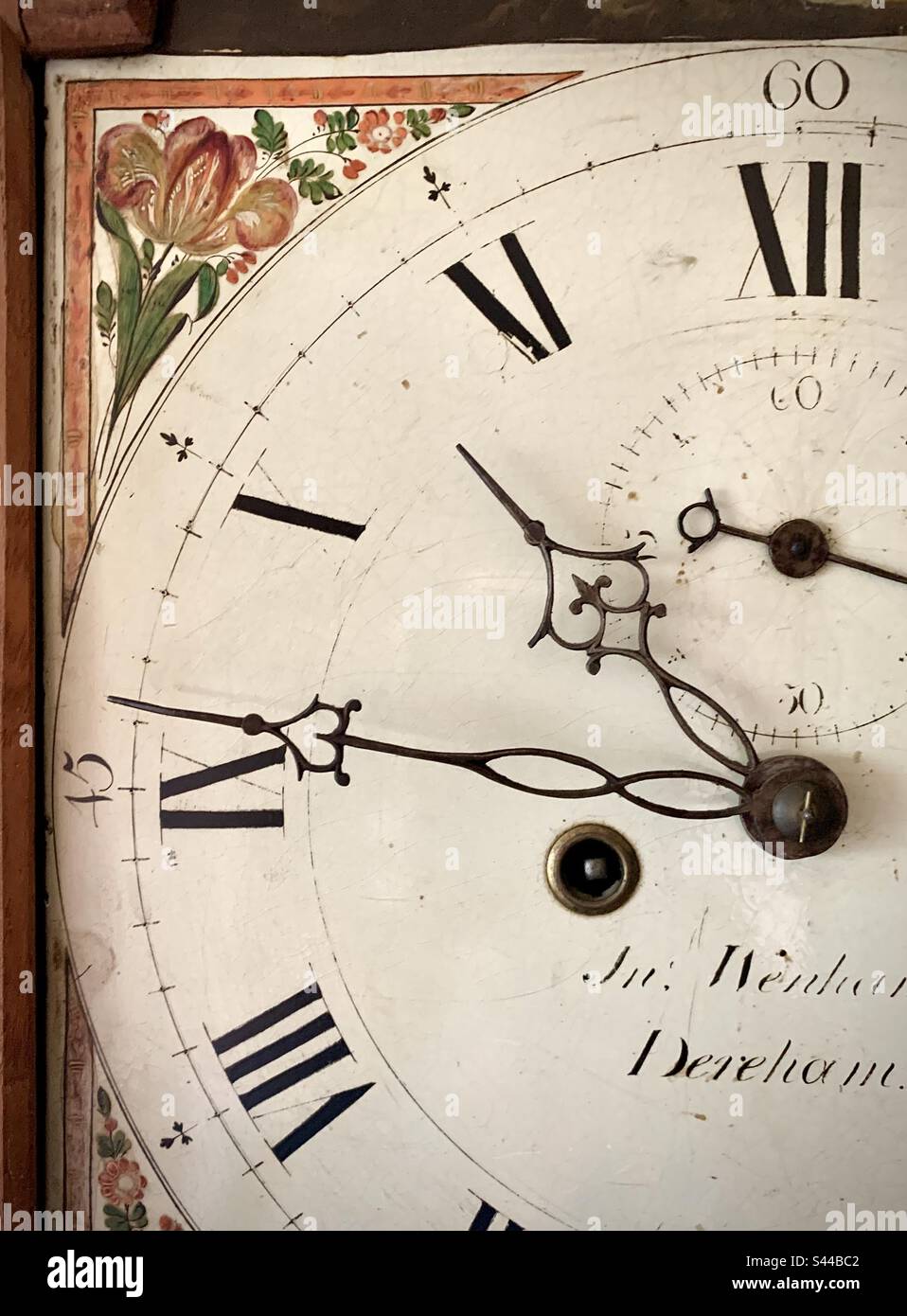 Antique clock face close up with hands and Roman numerals Stock Photo ...