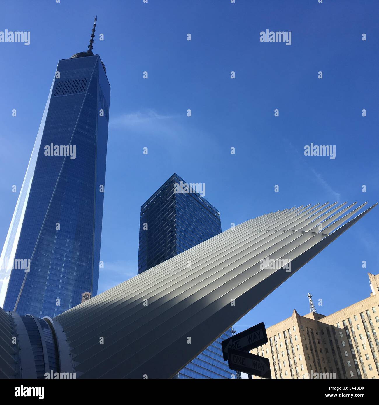 View on the World Trade Center One building across the Oculus Stock ...