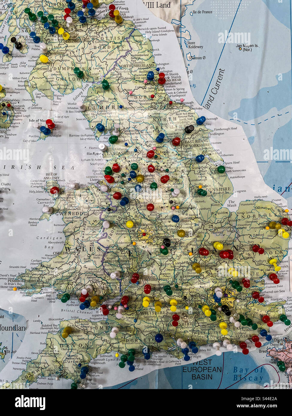Pins in a map of England Stock Photo - Alamy