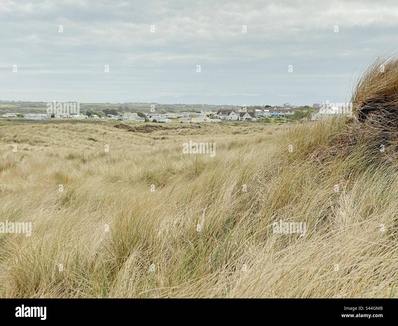 View of rhosneigr village from sand dunes, Anglesey, north wales Stock ...