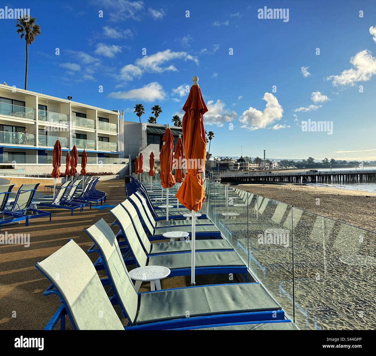 March, 2023, Morning on the pool deck at the Dream Inn Santa Cruz ...