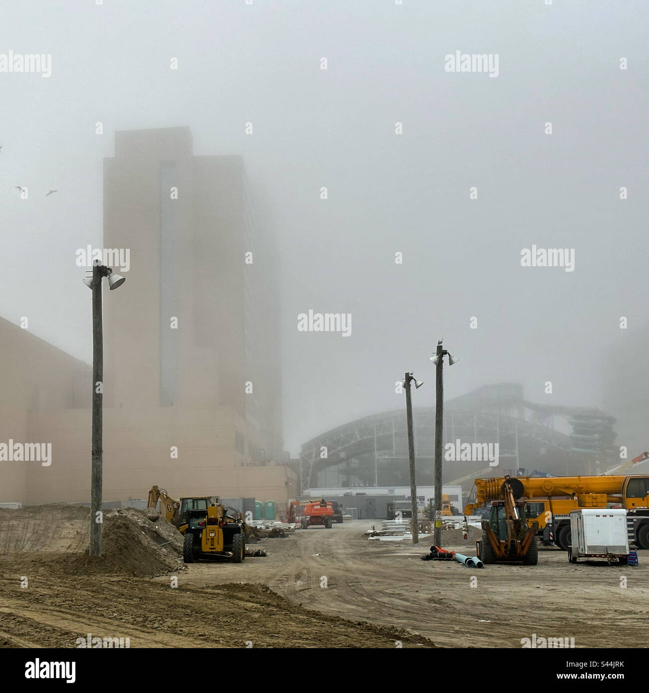 April, 2023, a foggy view of construction on the Atlantic City ...