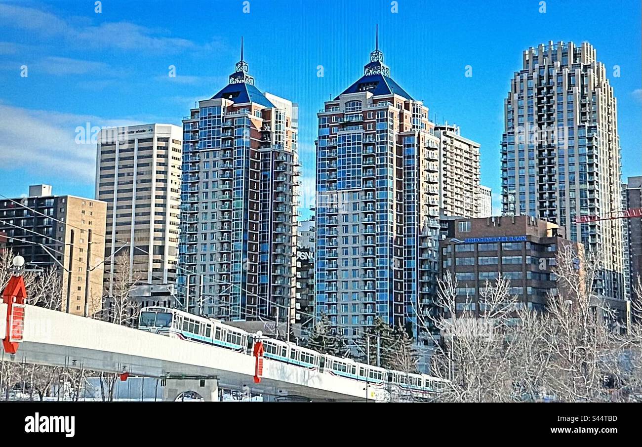 C train, Light Rail Transit, condos in downtown Calgary, Alberta ...