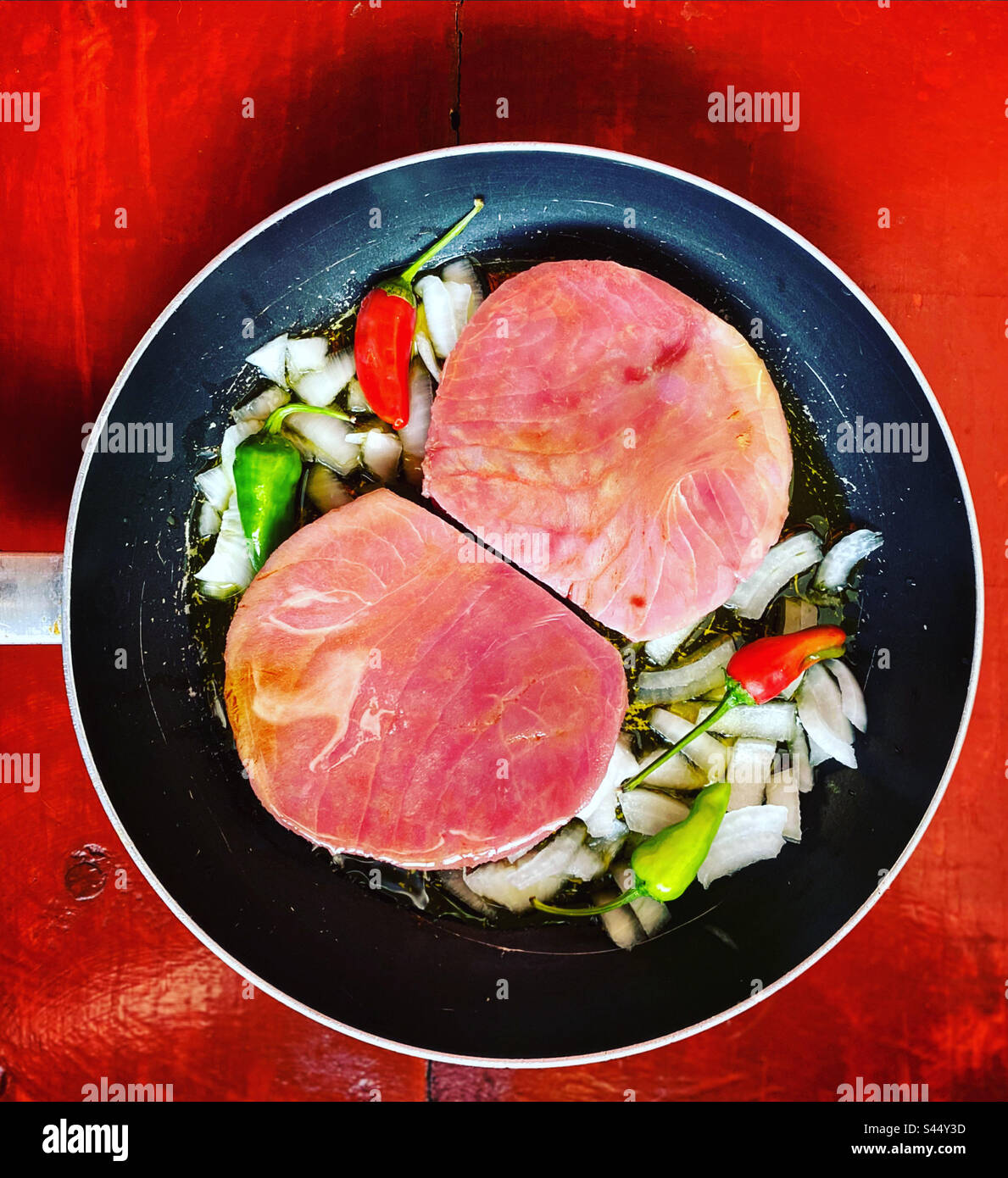 Two tuna fish pieces ready to be grilled in Queretaro, Mexico Stock ...