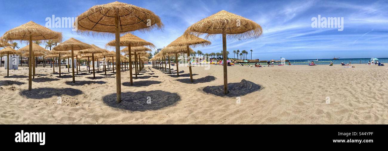 Parasols at Arenal Beach, Playa Del Arenal, Javea, Spain Stock Photo ...