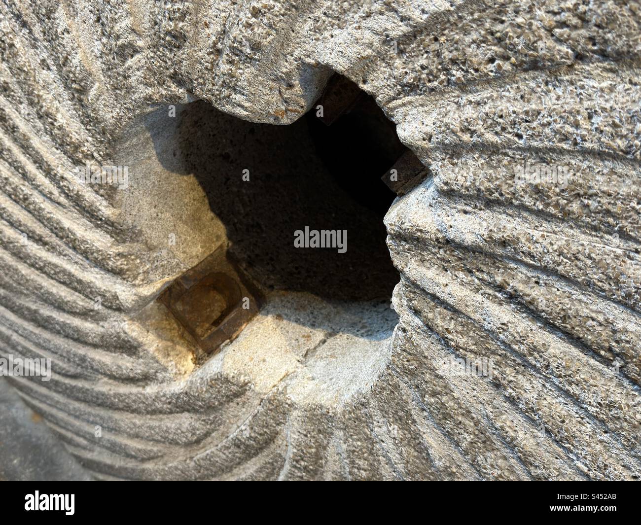 A detail of a millstone in the De Valk Windmill museum in Leiden in the ...