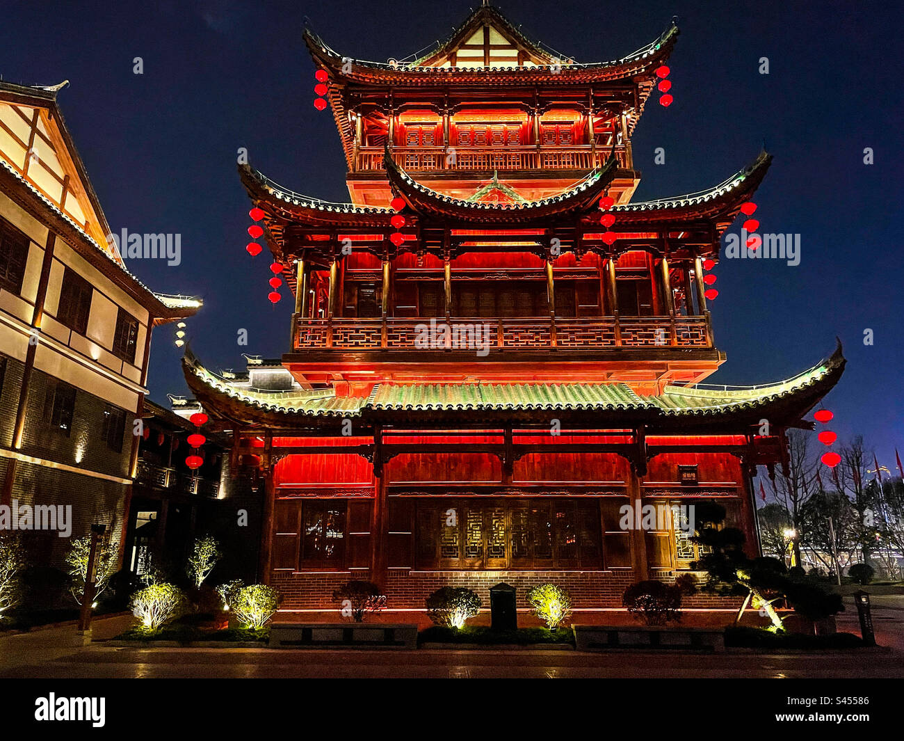Chinese Building at night Stock Photo - Alamy