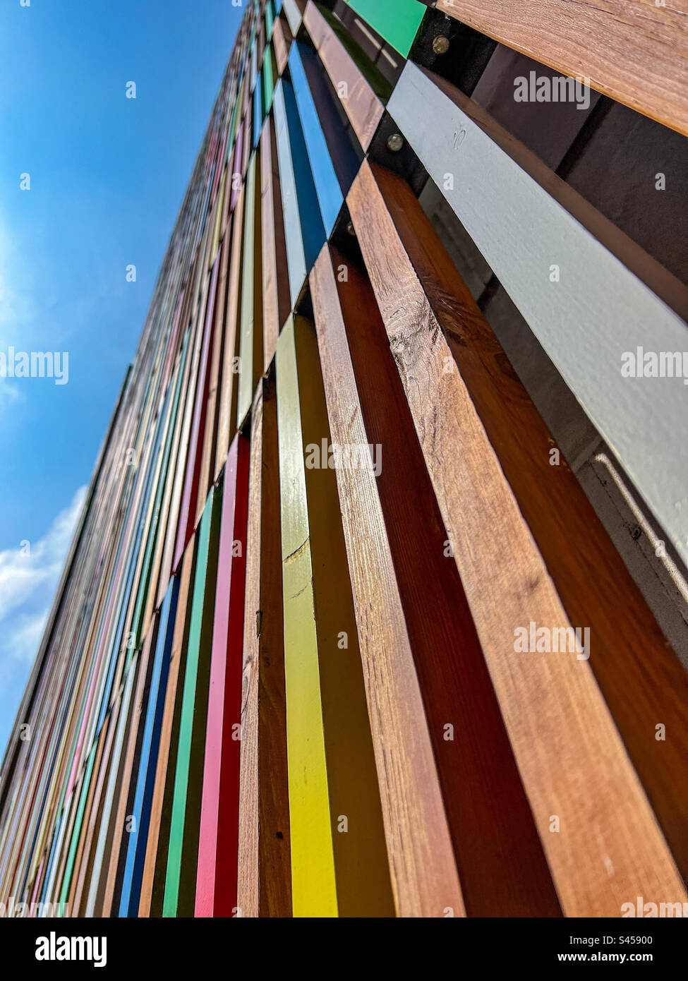 Colourful wooden cladding at the Deal Track building at Leeds Dock ...