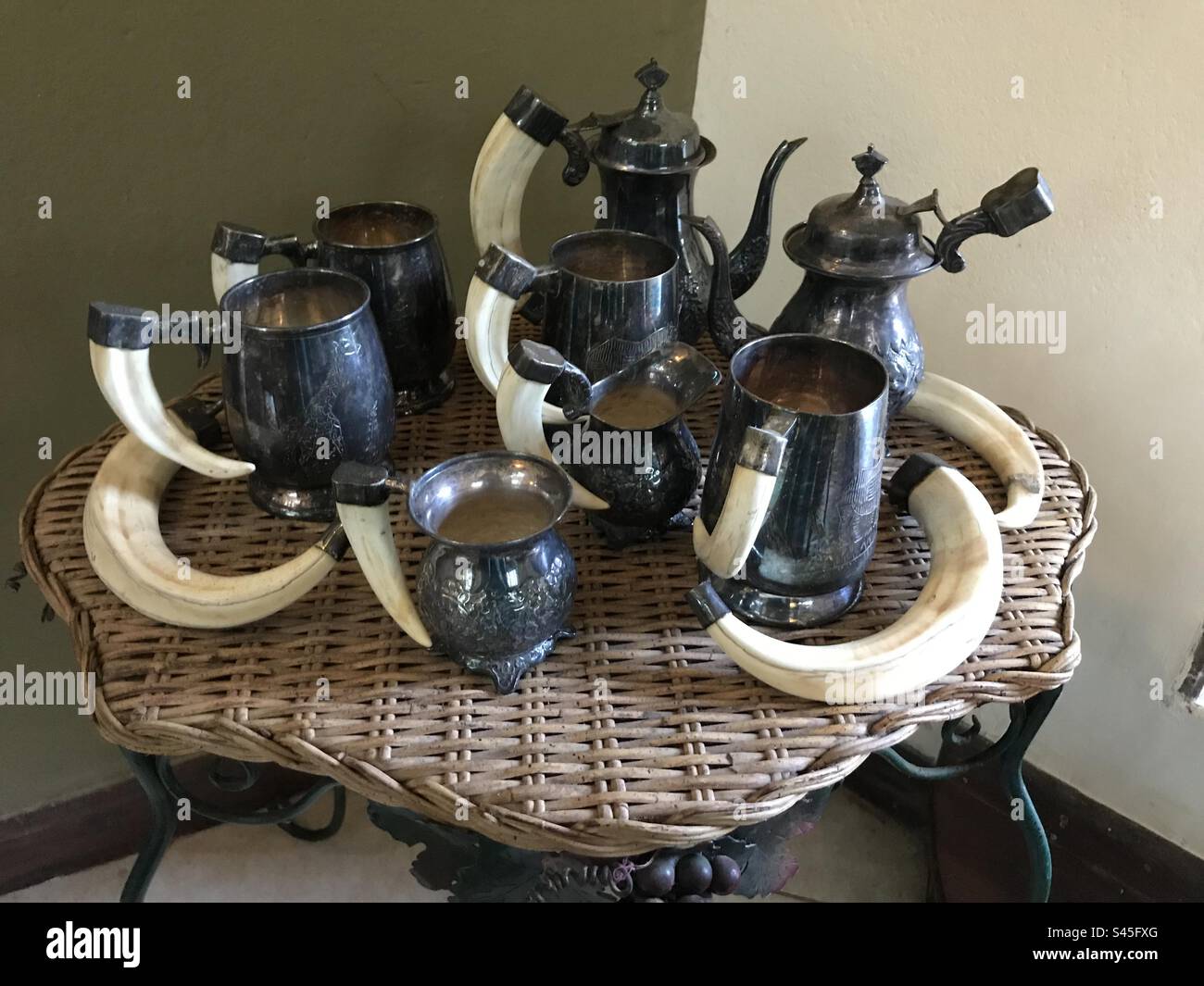 Ivory products from the past: various cups kettles and jugs made of ...