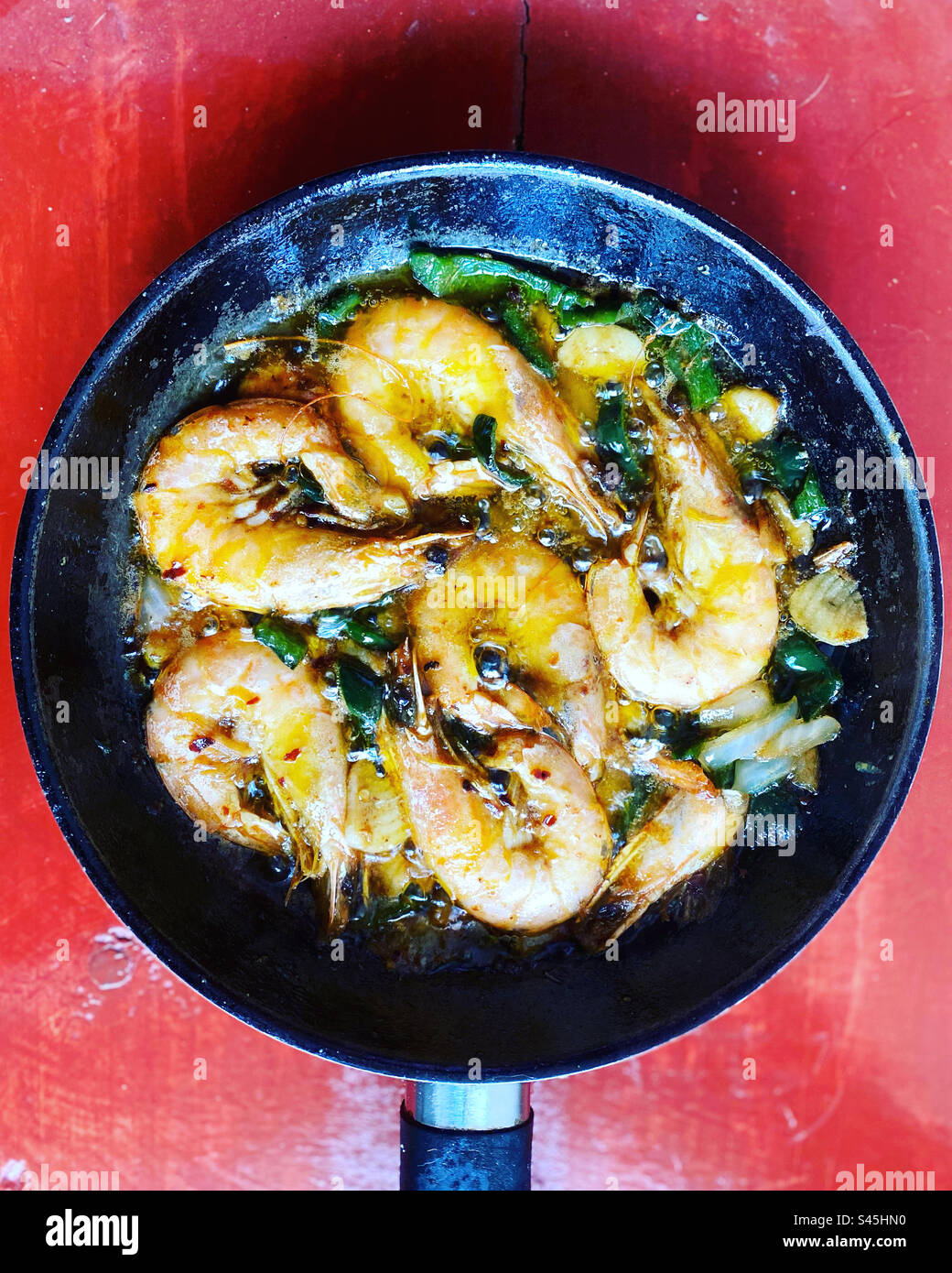 Fried shrimp with garlic for lunch in Queretaro, Mexico Stock Photo - Alamy