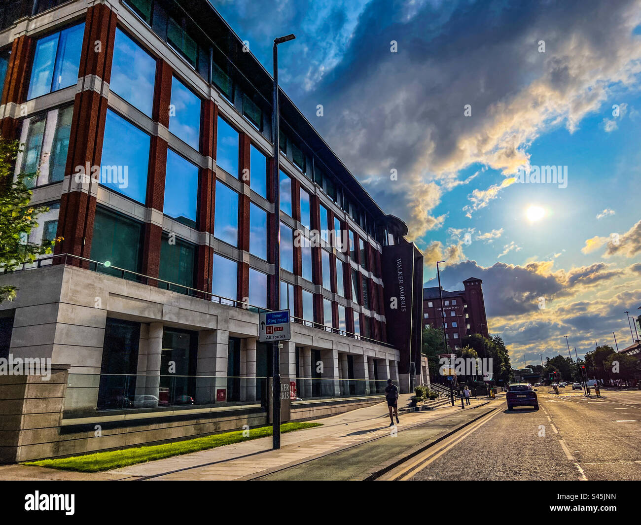 Wellington Street in Leeds City Centre at sunset Stock Photo - Alamy