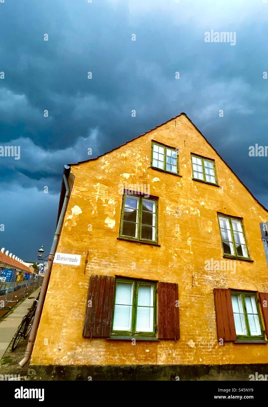 The colorful Nyboder neighborhood in Copenhagen, Denmark Stock Photo ...