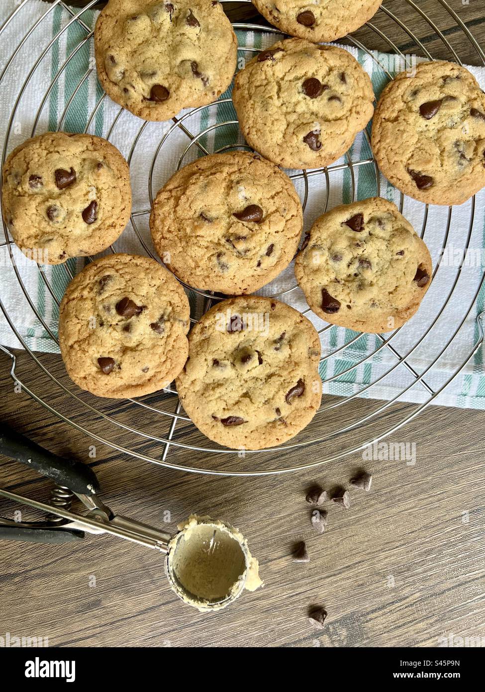 Chocolate chip cookies on a wire rack Stock Photo - Alamy