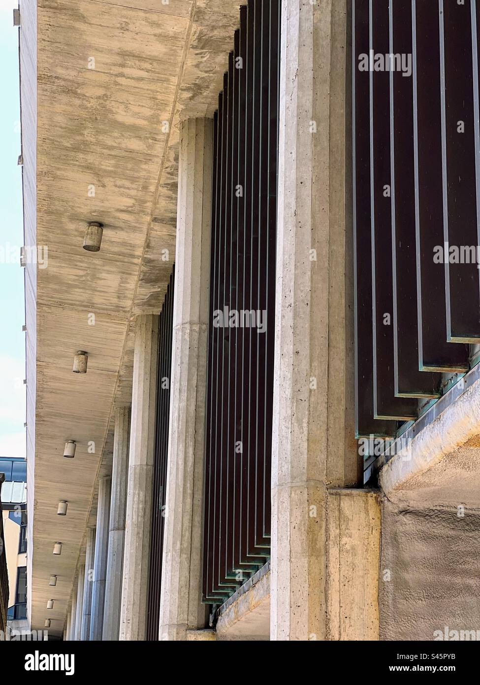Columns and window shade detail at Humanities building, University of ...