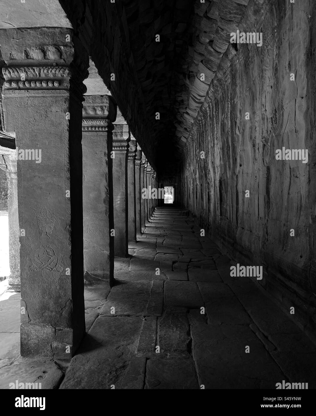 Hallway of the Ta Prohm ancient Temple of Angkor Thom, Siem Reap ...