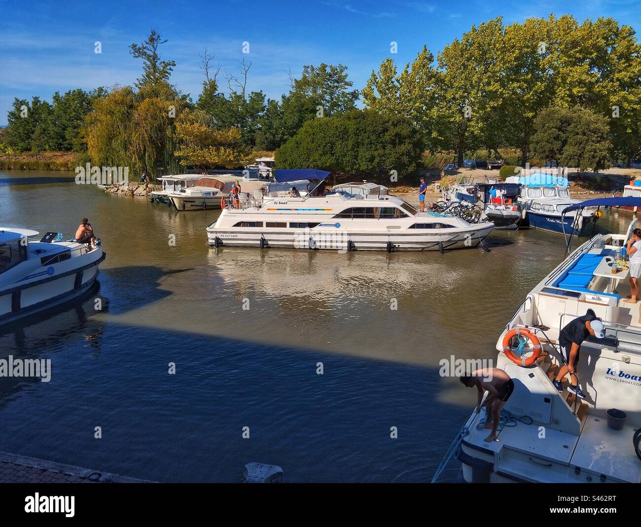 Navigation on the Canal du Midi. Port of Colombiers. Occitanie, France ...