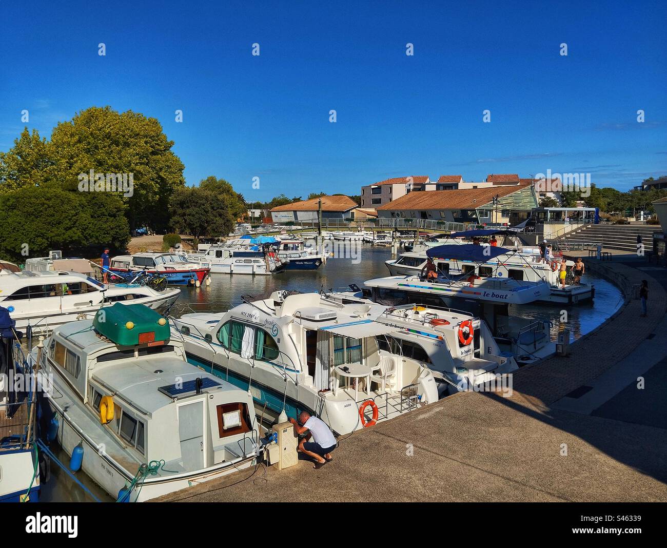 Navigation on the Canal du Midi. Port of Colombiers. Occitanie, France ...