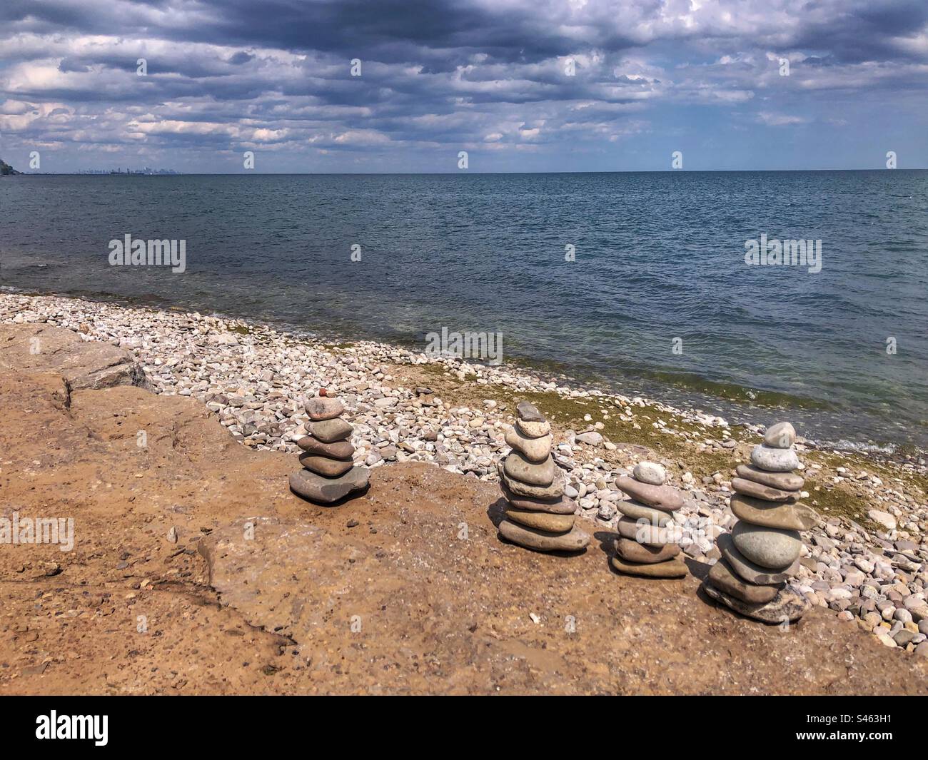 Four balancing rocks on the waterfront in Oakville, Canada Stock Photo ...