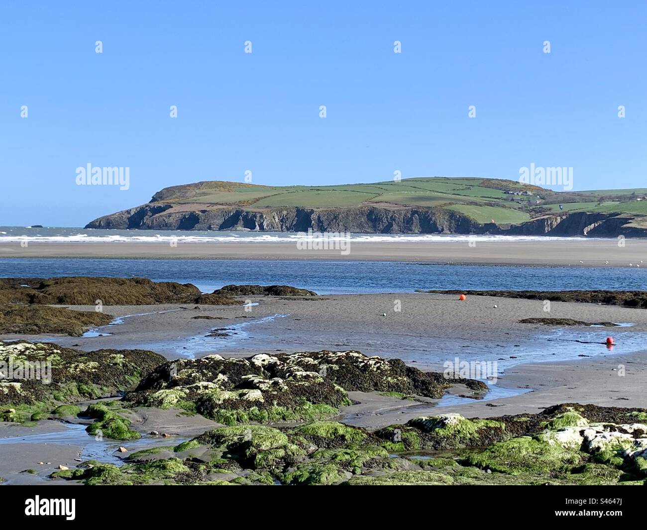 View from The Parrog across Newport Beach, Pembrokeshire, West Wales ...