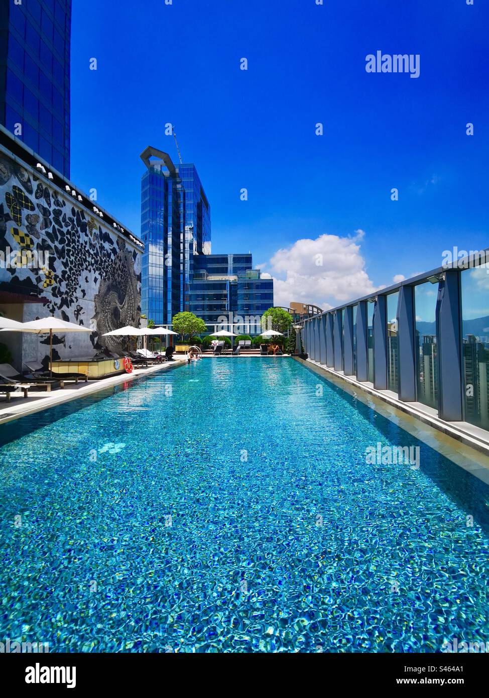 The rooftop swimming pool of the W hotel in West Kowloon, Hong Kong ...