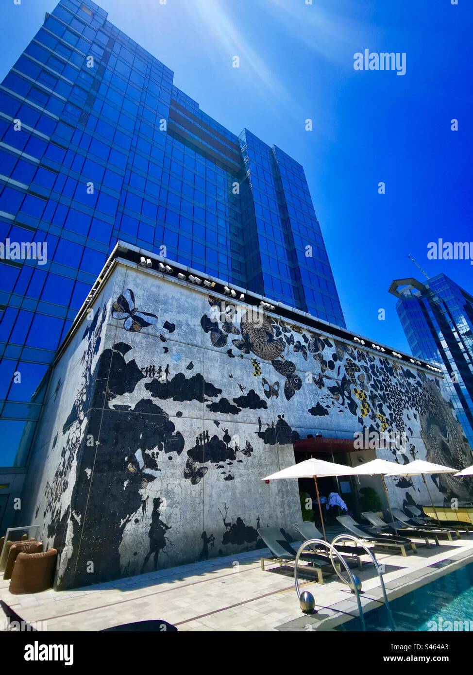 The rooftop swimming pool of the W hotel in West Kowloon, Hong Kong ...