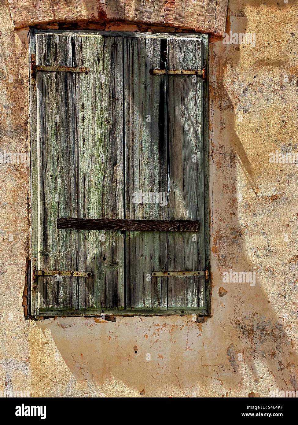 Old faded shutter on a derelict building in Vbroska, Hvar, Croatia ...