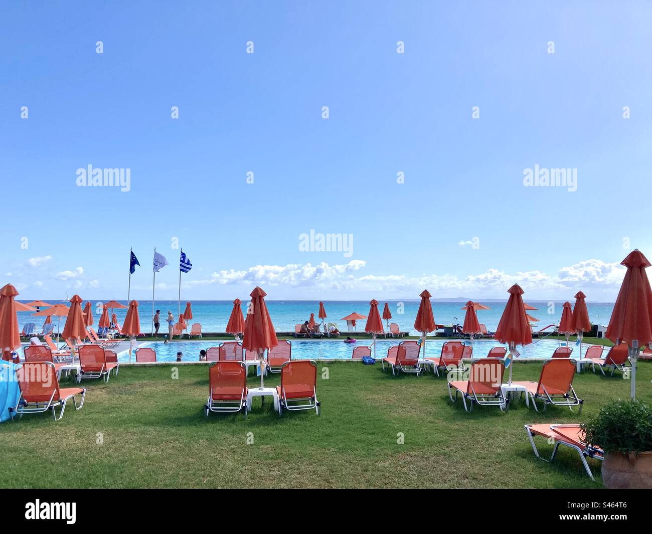 Greek Hotel pool next to the sea Stock Photo - Alamy