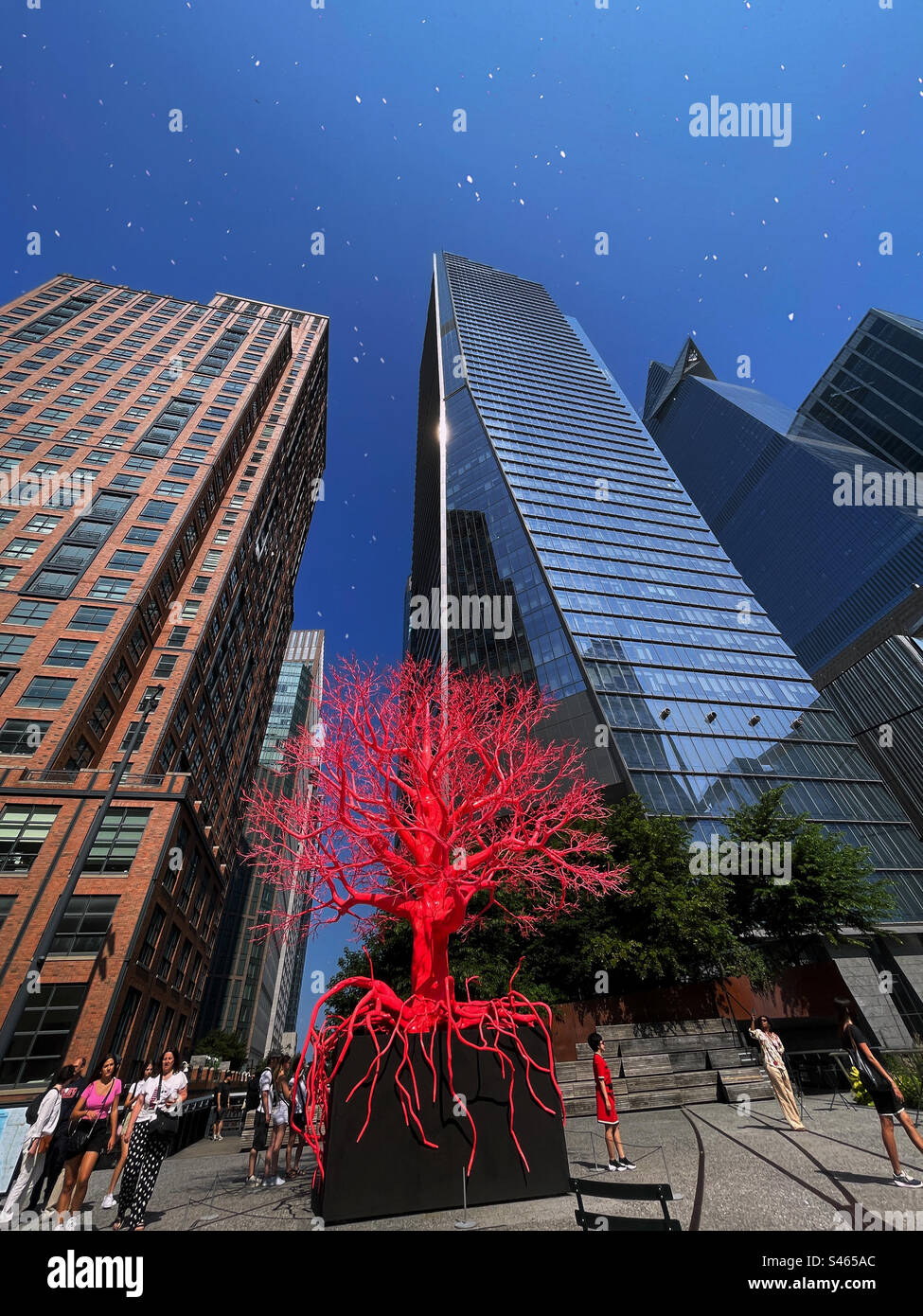 The huge sculpture old tree is a vibrant pink fixture on the high line ...