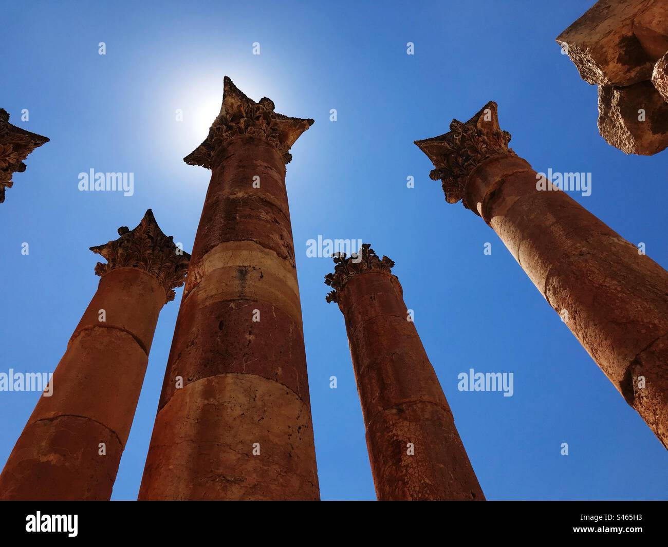 Jerash Jordan ancient Roman columns under a fierce summer sun in Jerash ...