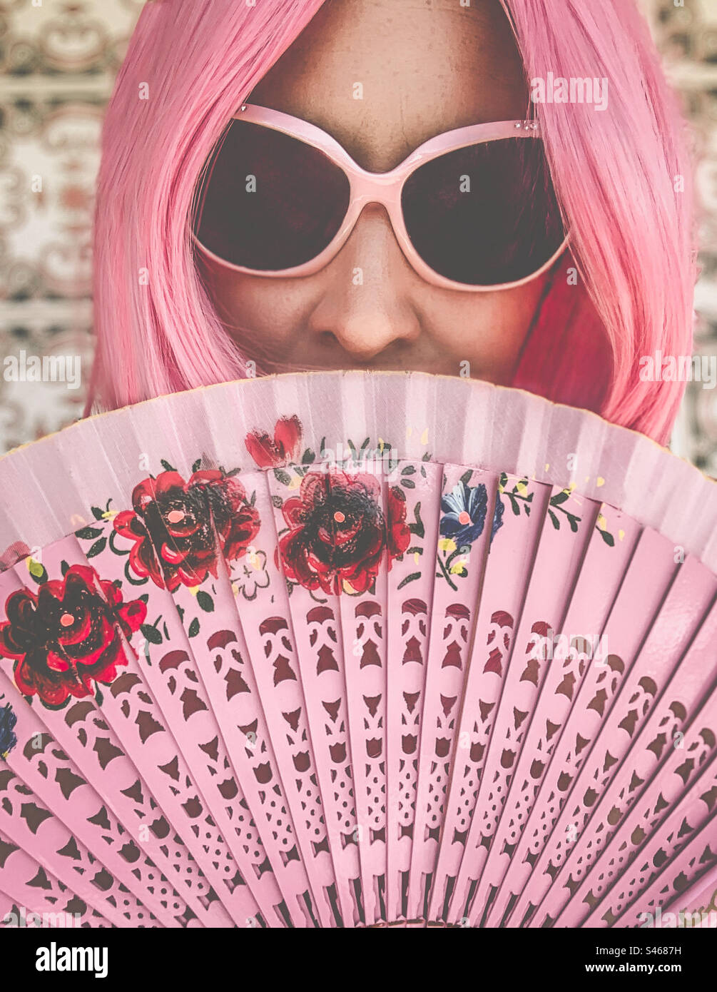 Pink themed selfie Stock Photo - Alamy