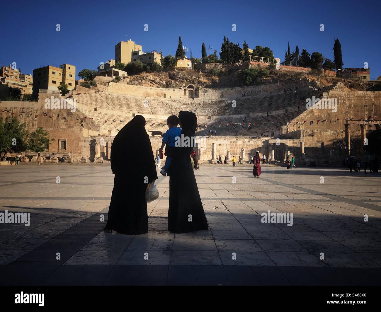 Amman Jordan Muslim female visitors at the ancient Roman Amphitheatre ...