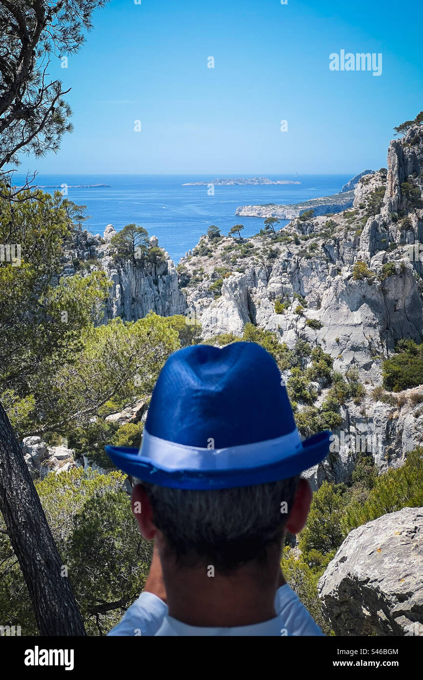 Hats on to the blue Calanques Stock Photo - Alamy