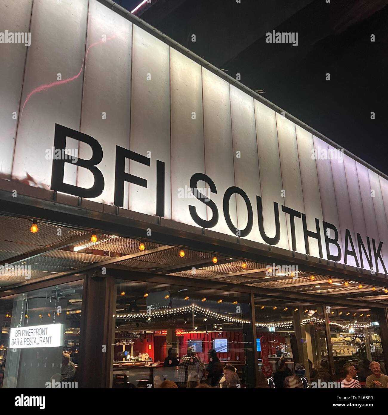 BFI Southbank London restaurant cafe cinema at night Stock Photo - Alamy