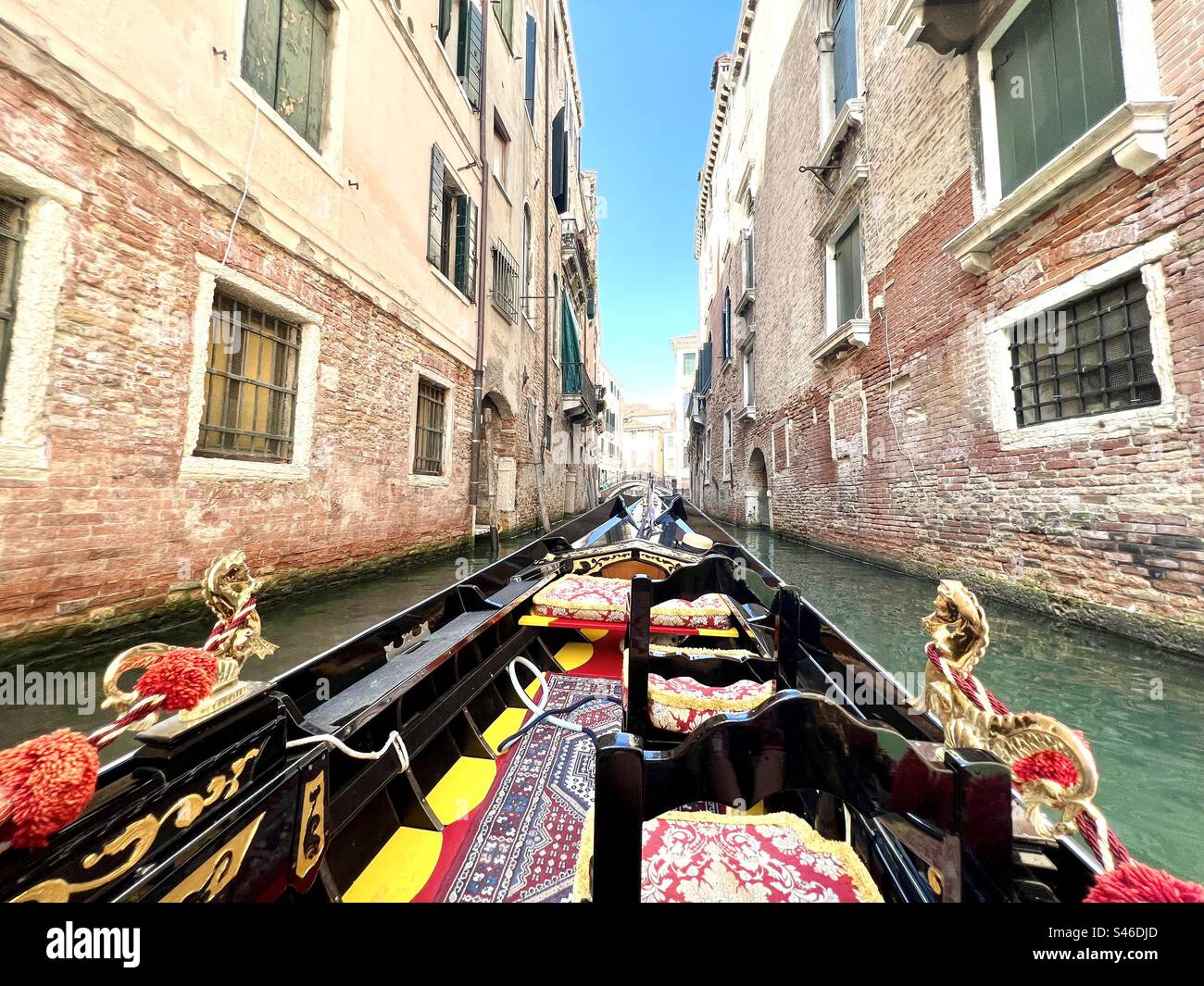 Floating down a narrow section of the Rio de San Severo canal on a ...