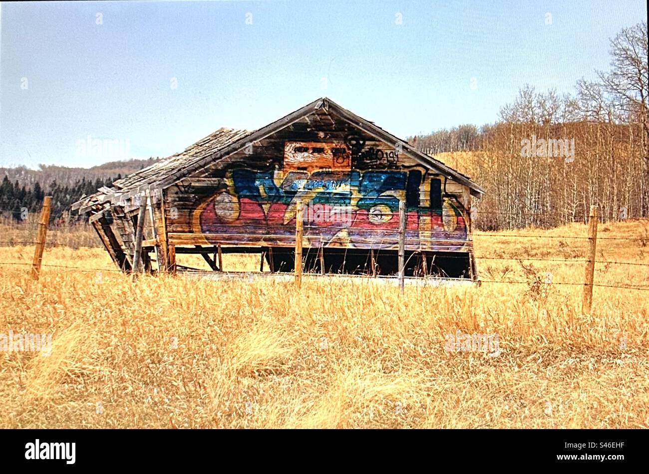 Graffiti on the old shed Stock Photo - Alamy