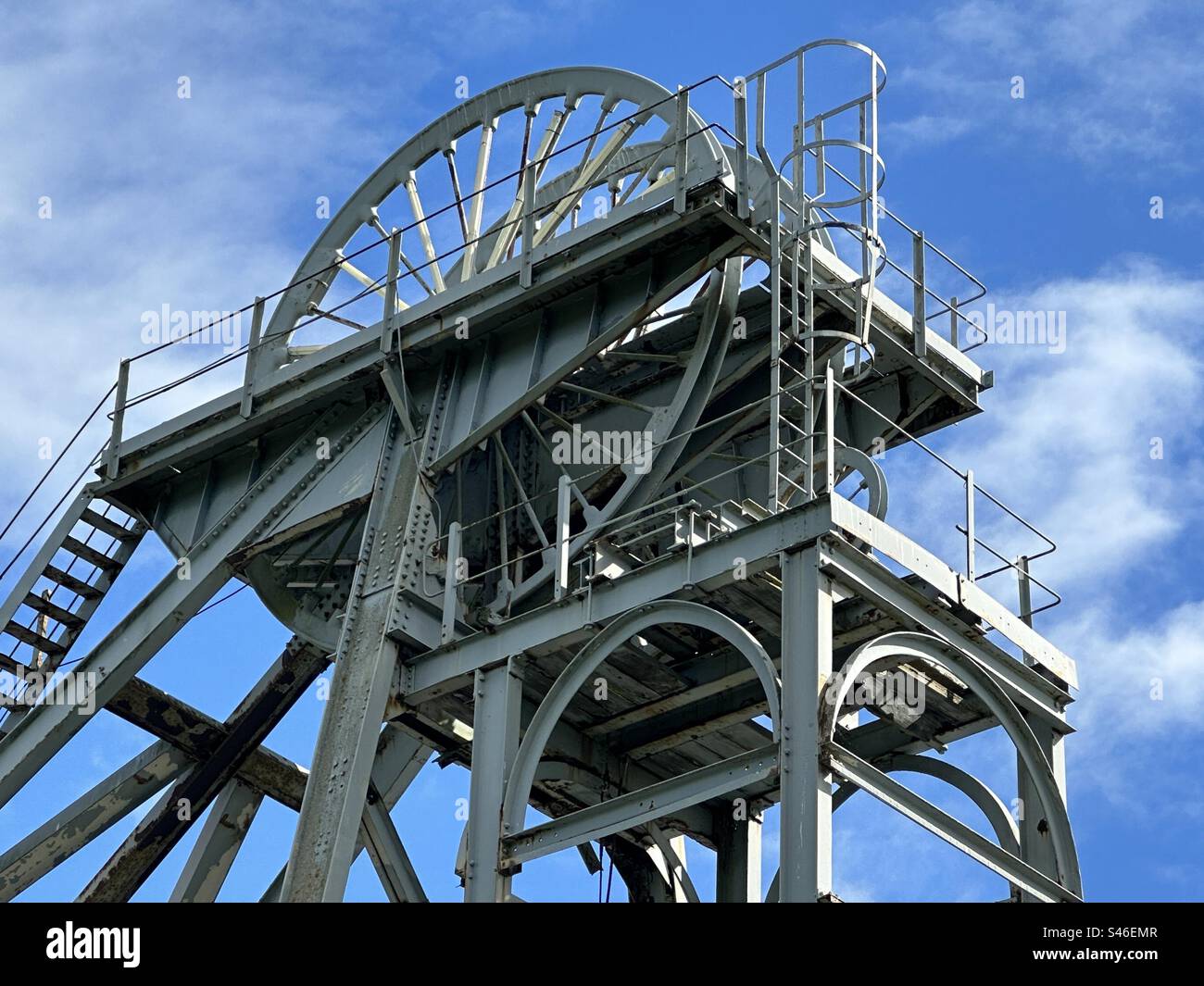 The wheel of the pit head gear, At Woodhorn mining Museum in ...
