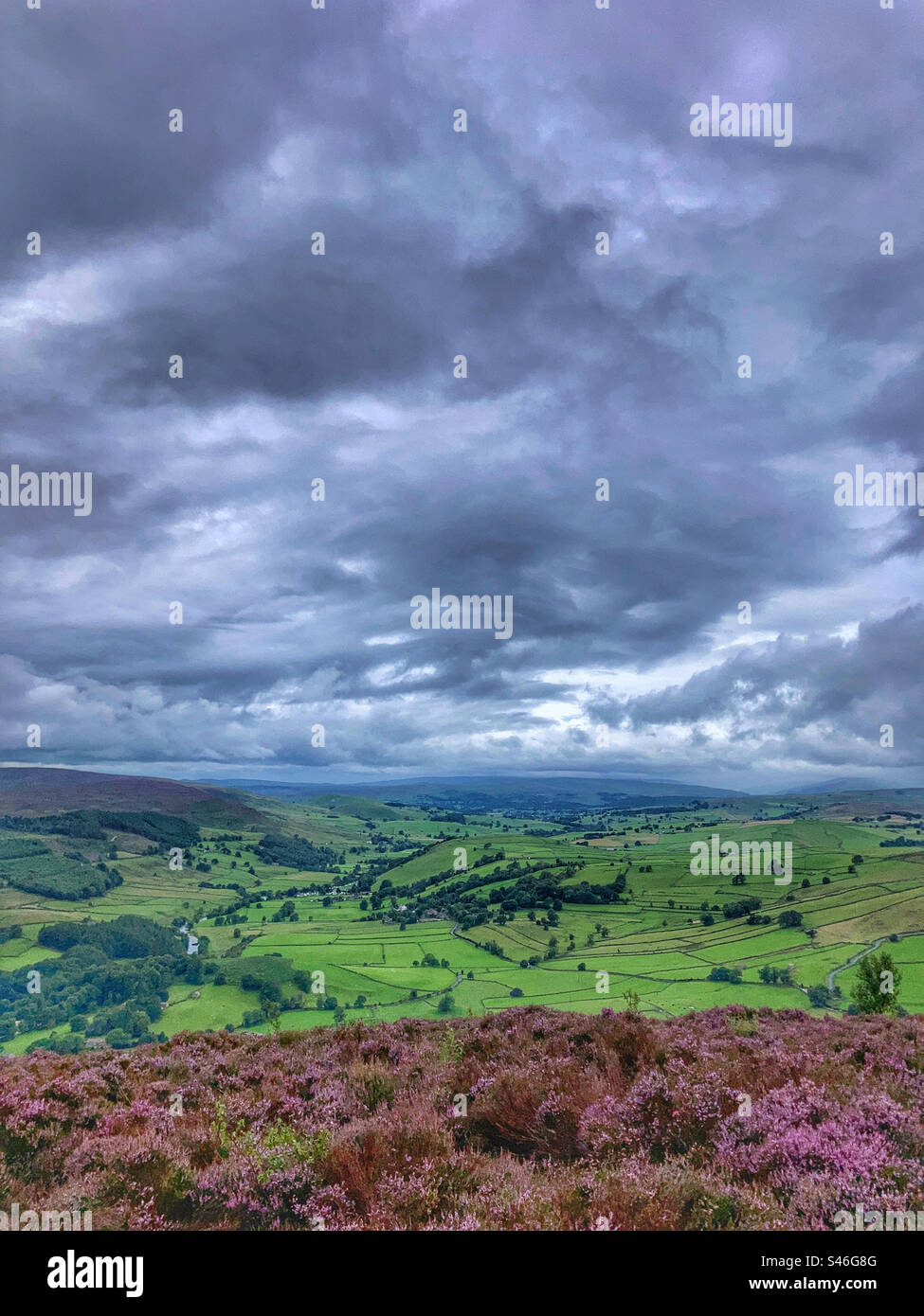 View of Appletreewick Pasture from Simon’s Seat in the Yorkshire Dales ...