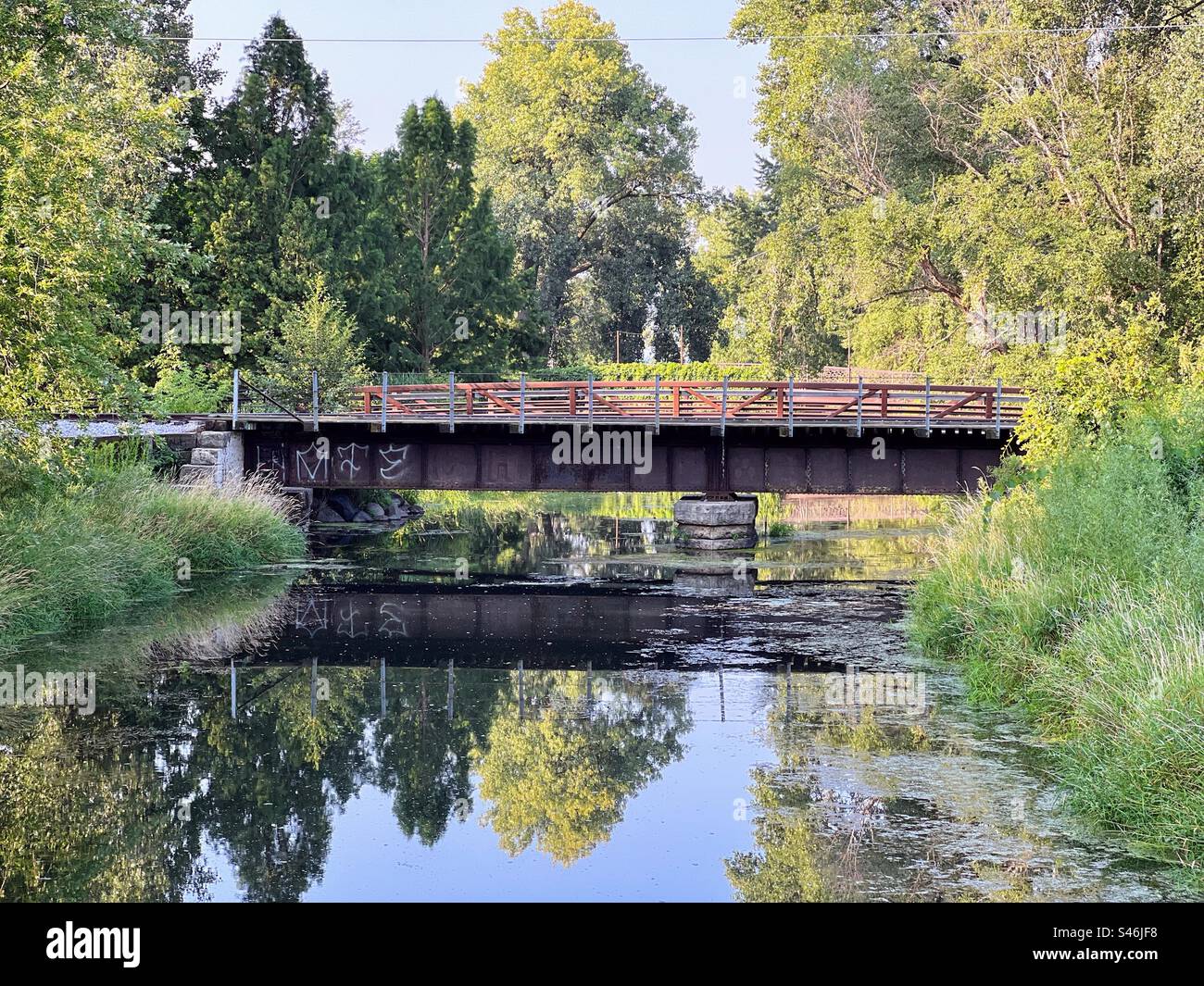 Bicycle path bridge over Starkweather Creek. Madison, WI, USA Stock ...