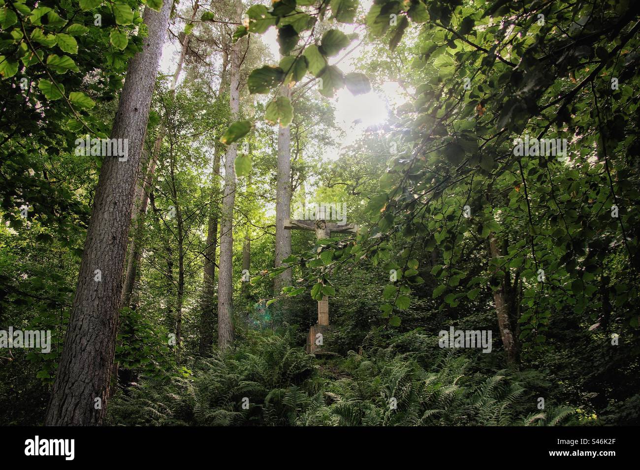 Cross in woods hi-res stock photography and images - Alamy