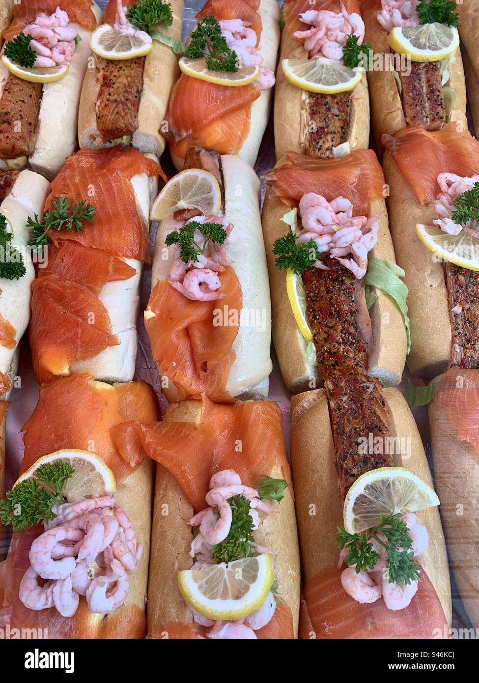 Salmon sandwich at Bergen food market Stock Photo - Alamy