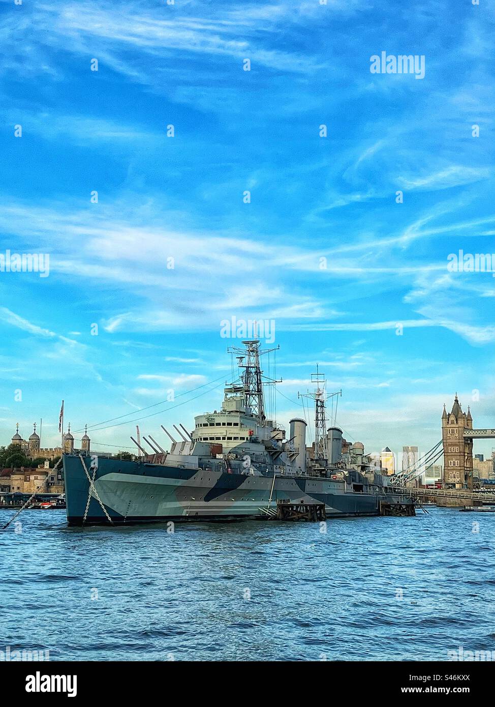 HMS Belfast on the south bank of the river Thames a Royal Navy vessel ...