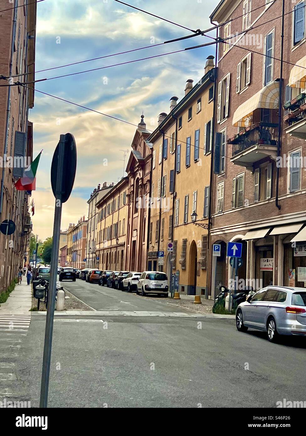 Street in Old Town area of Modena at dusk Stock Photo - Alamy
