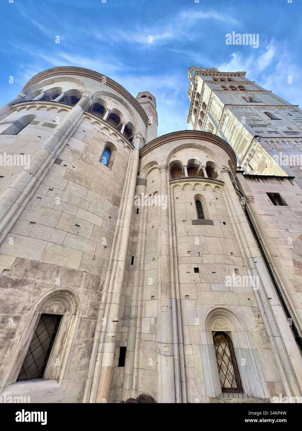 Circular structures and bell tower at the Cathedral of Modena Stock ...