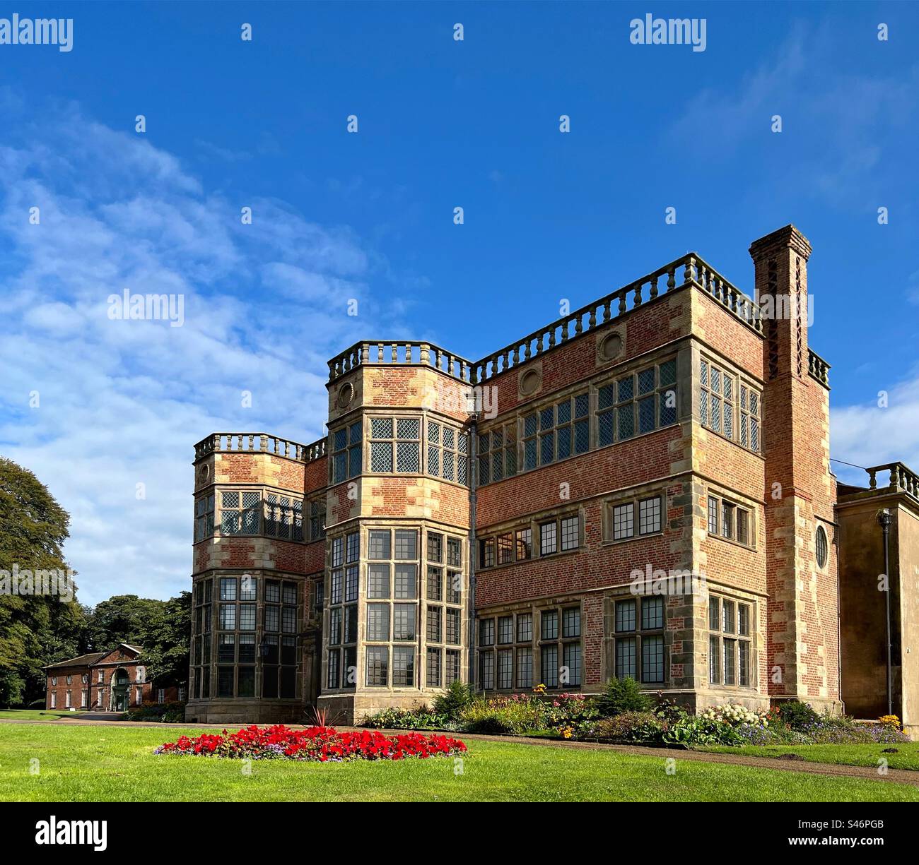 Restored Astley Hall in Astley park, Chorley on a summer morning. The ...