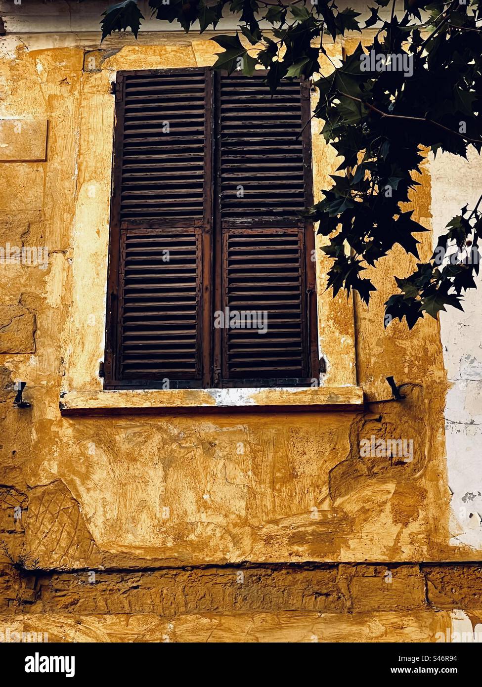 Old style British colonial shutters on window in Main Street Gibraltar ...
