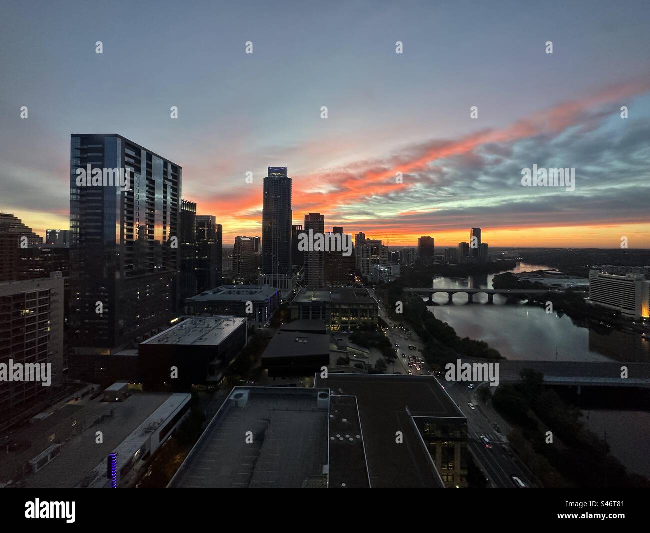 Sunrise photo of Austin,Texas skyline with Ladybird Lake Stock Photo ...