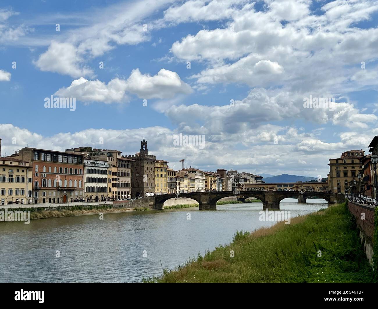 Arno River, historical city center of Florence, Italy. Ponte Santa ...
